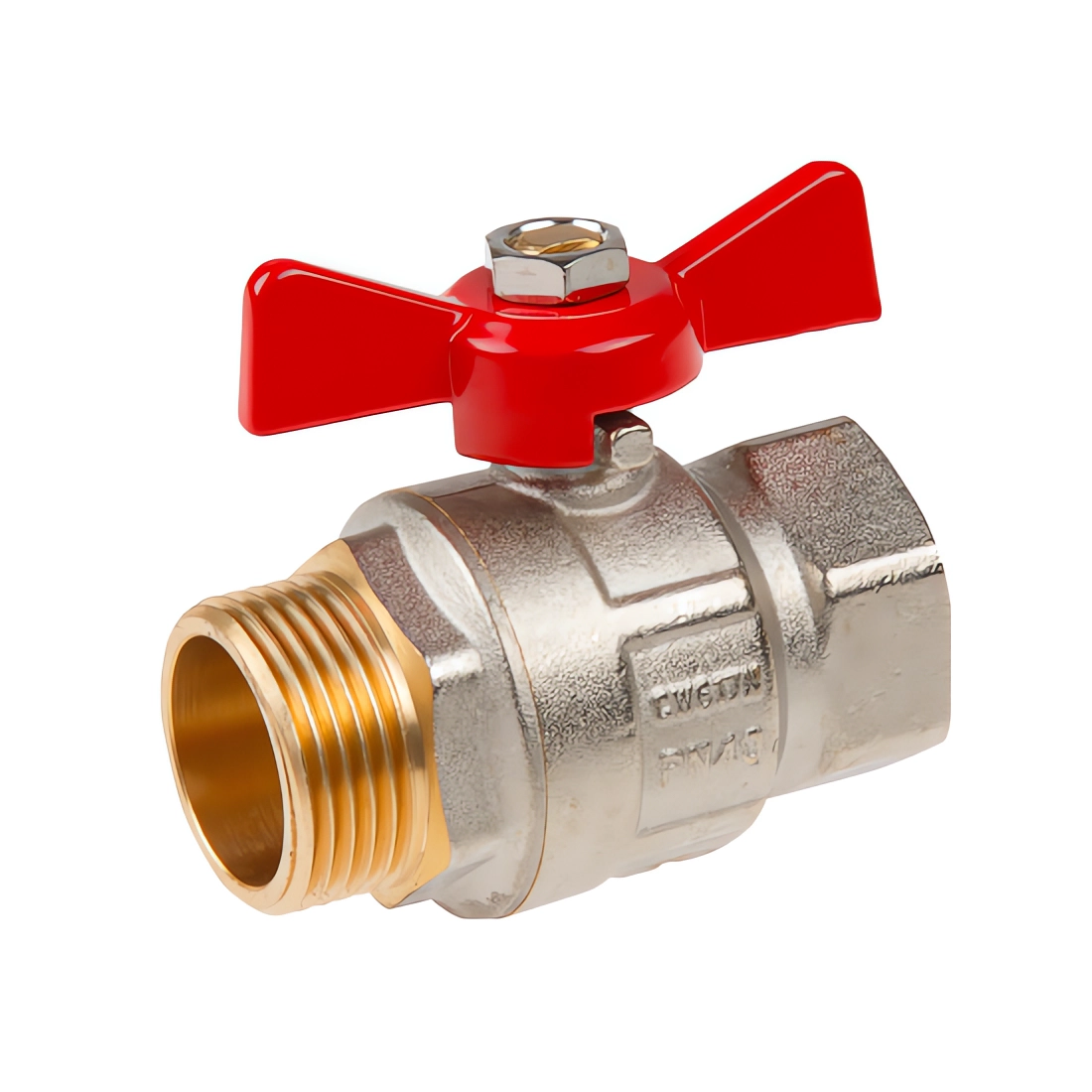 Кран шаровой 1/2 дюйма TST 307 вн-нар бабочка, никелированный