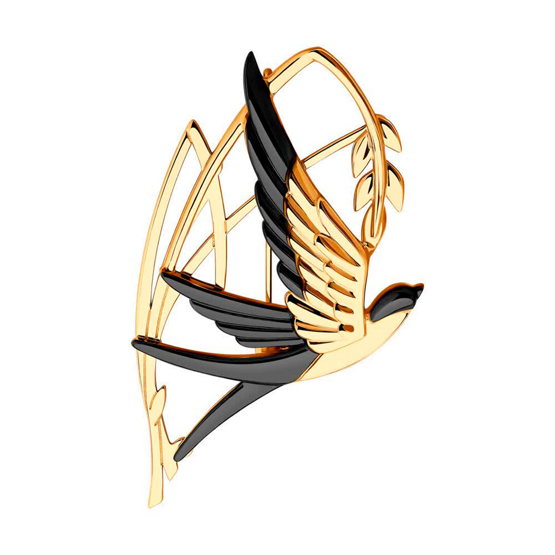 Брошь, красное золото, 585 проба, эмаль