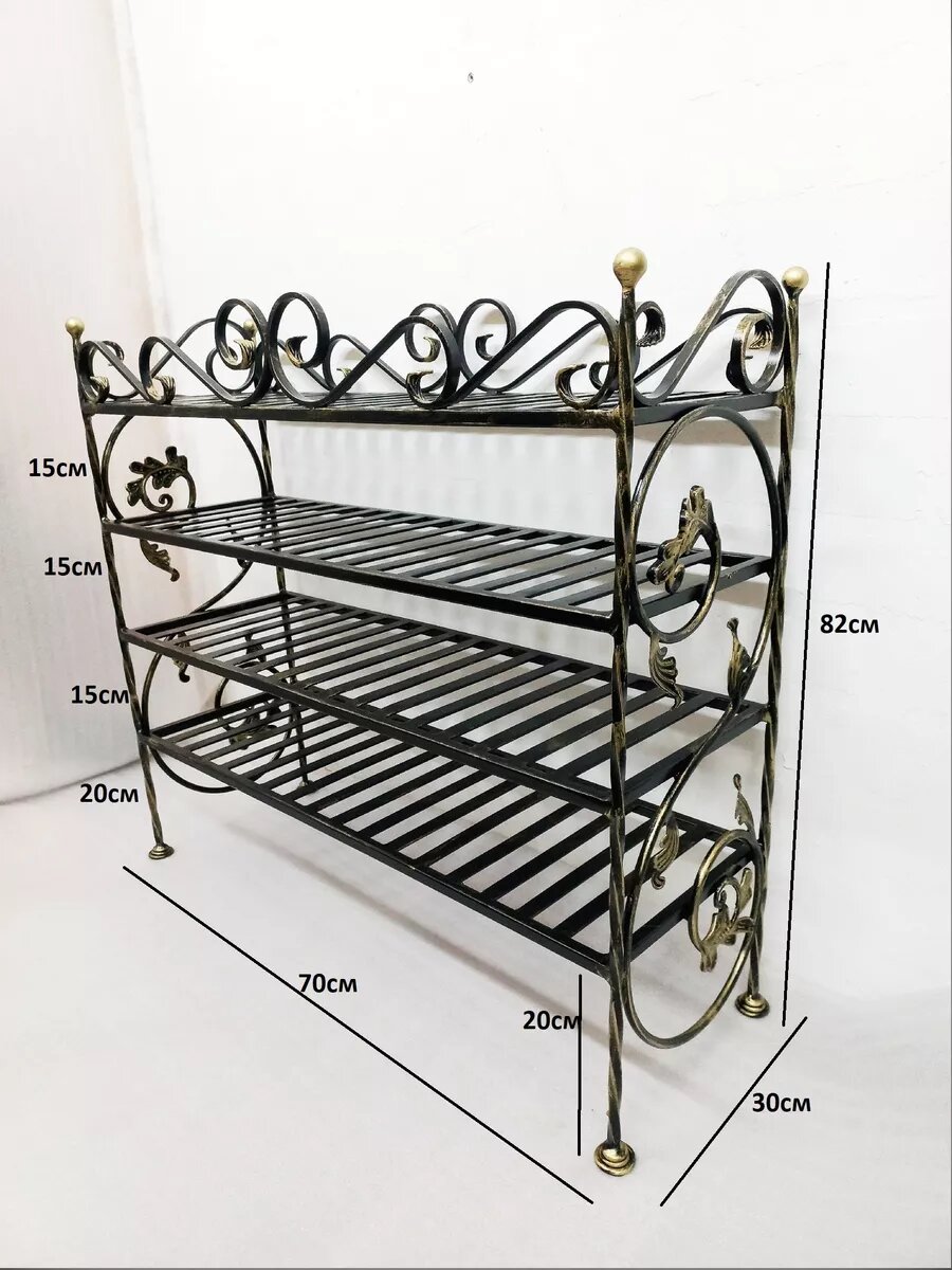 Кованая галошница, Студия кованой мебели Нива, цвет черный/античное золото