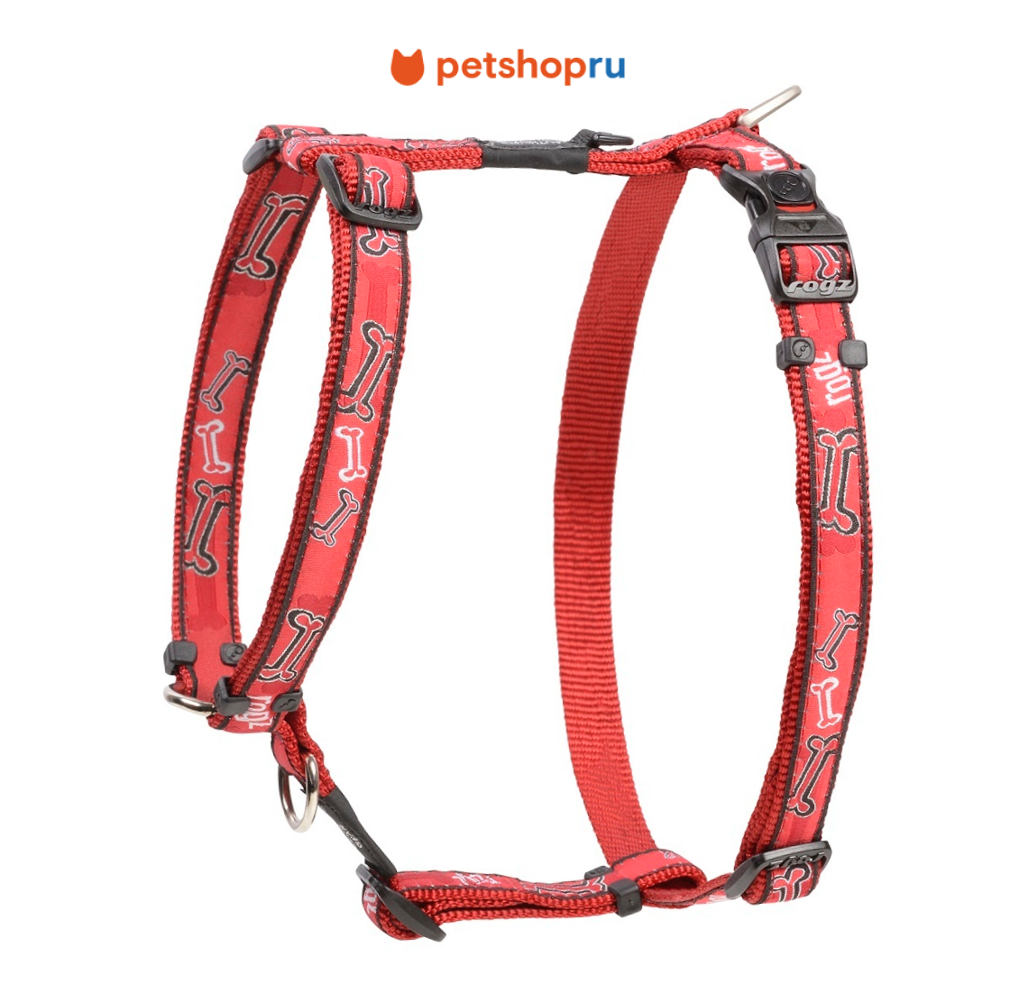 Rogz шлейка "Fancy dress", р-р S (23-37см), ш: 1,1 см, "Красные косточки"