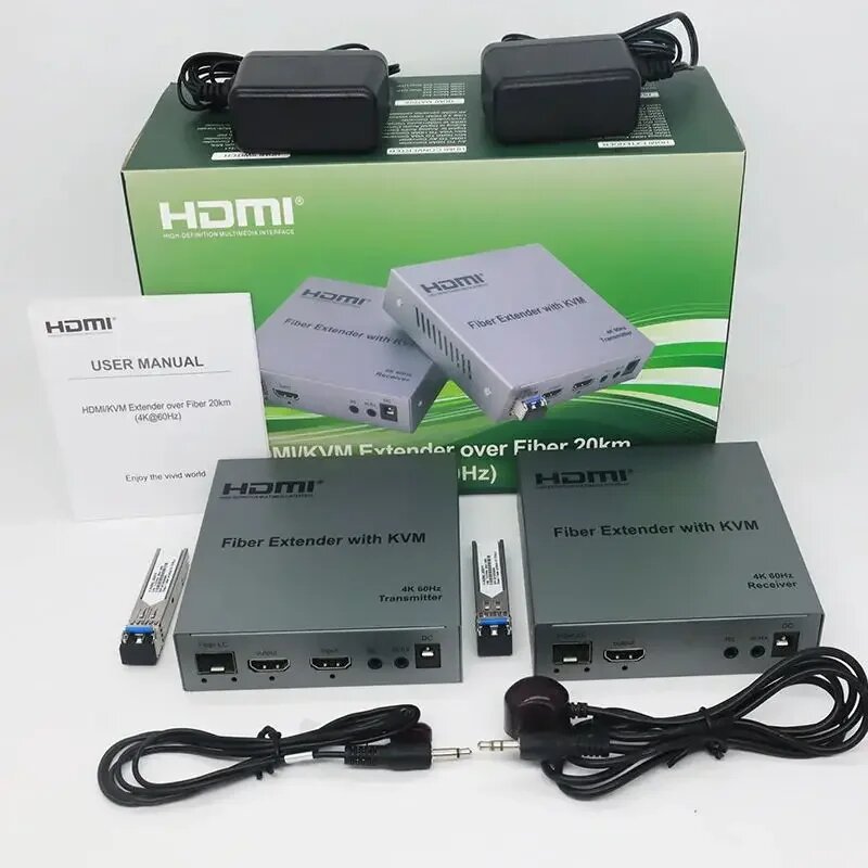 LIEVE Оптоволоконный HDMI KVM удлинитель 20 км with EU Plug