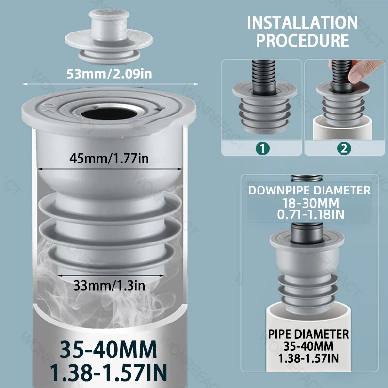 Силиконовый уплотнитель для слива Wonrefact 35-75 мм 35-40mm