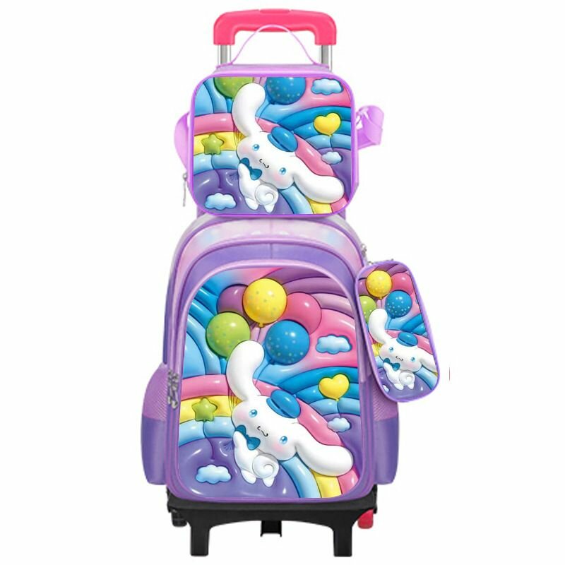 Рюкзак детский мультяшный надувной стиль блестящий кожаный школьный с троллей и плечными ремнями тройной комплект