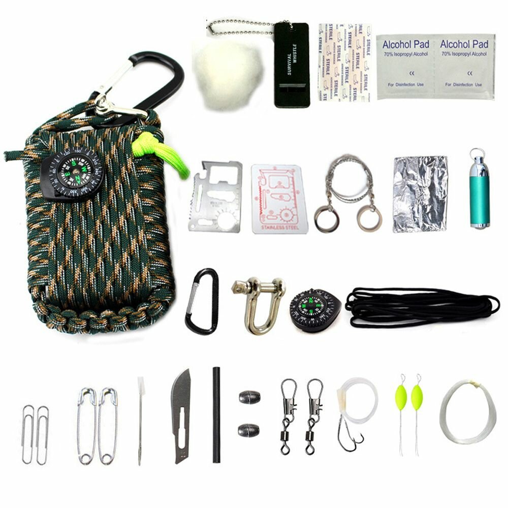 29 в 1 Набор для выживания с фонарем, застежками и рыболовными аксессуарами
