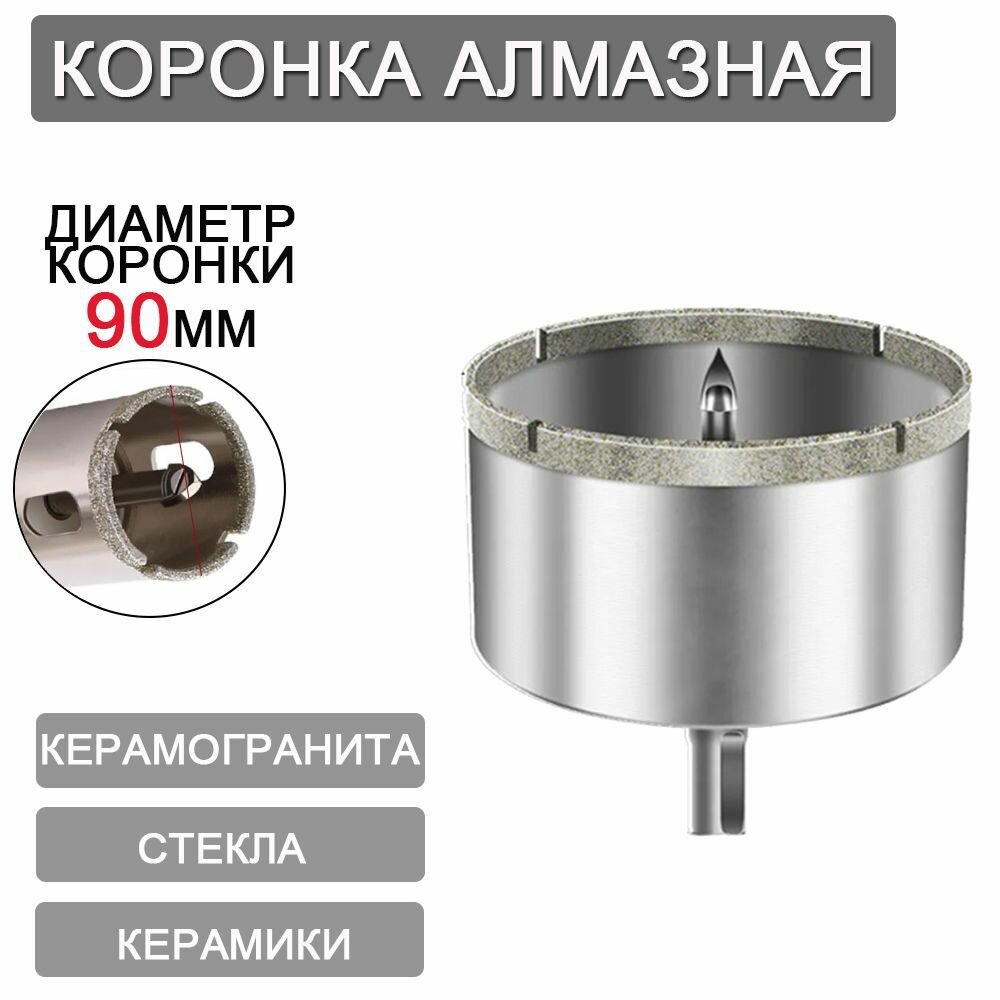 Коронка алмазная с центровочным сверлом, диаметр 90 мм, для керамики, стекла, керамогранита HSAWBIT