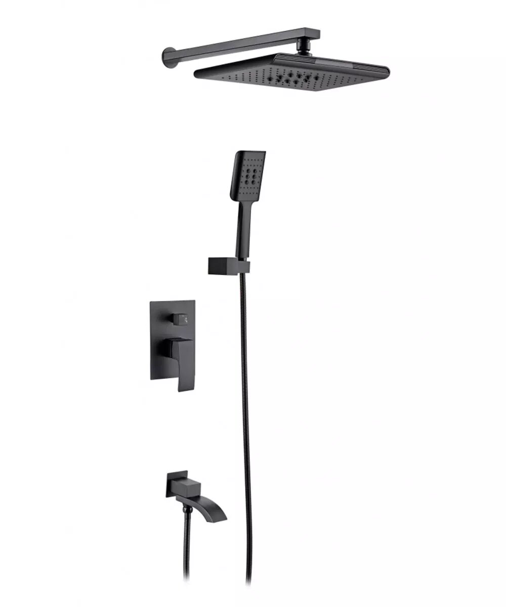 Душевая система с тропическим душем GanzerGZ44065-C черный/хром скрытого монтажа с квадратным верхним душем