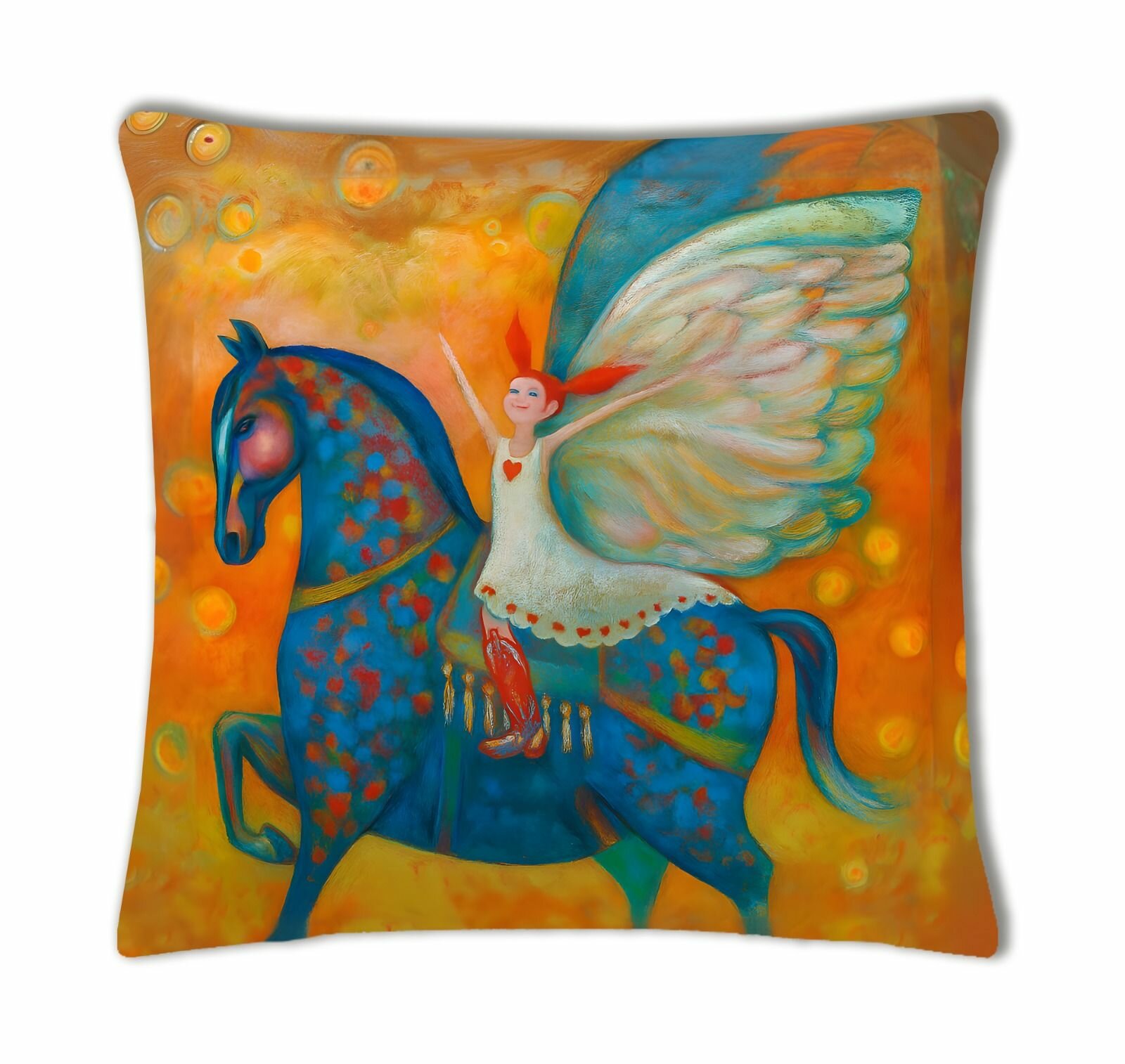 Подушка декоративная Синий конь и ангел 40х40 велюр подарок, рождество, новый год