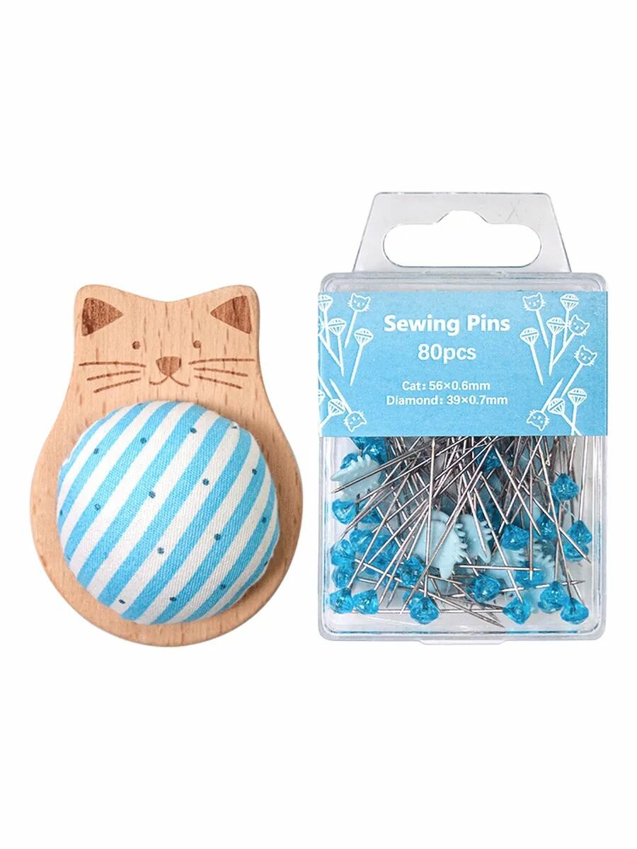 Мягкая игольница с булавками (голубая)