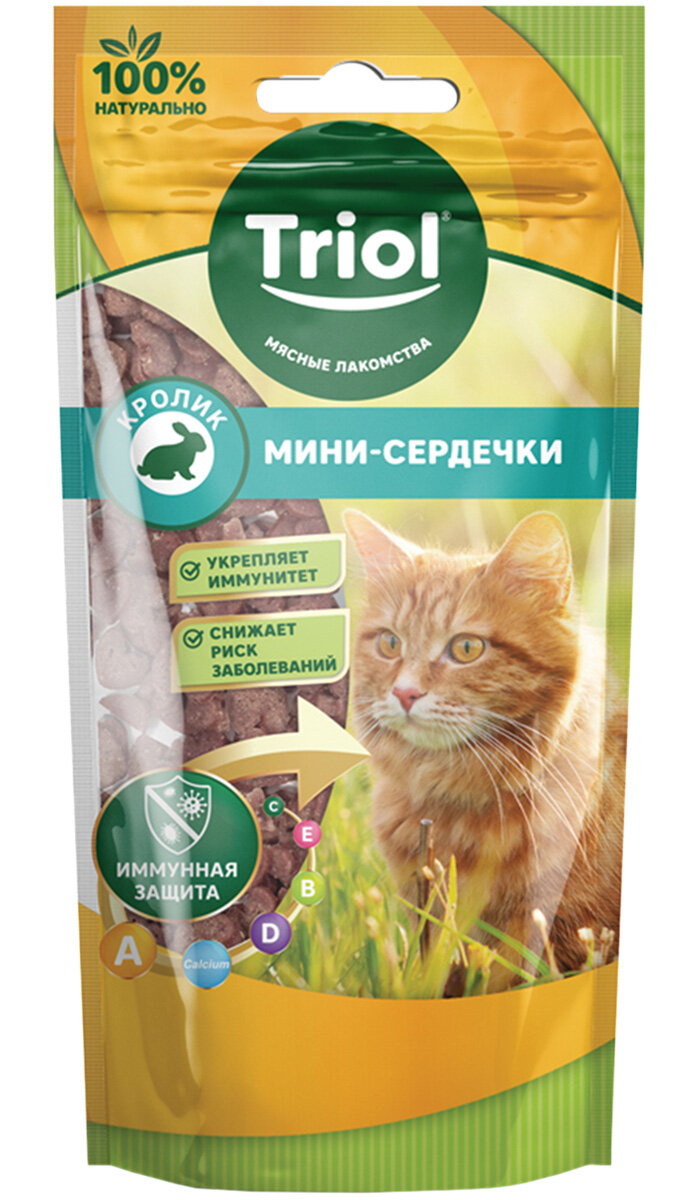 Лакомство TRIOL для кошек мини сердечки с кроликом 40 гр (1 шт)