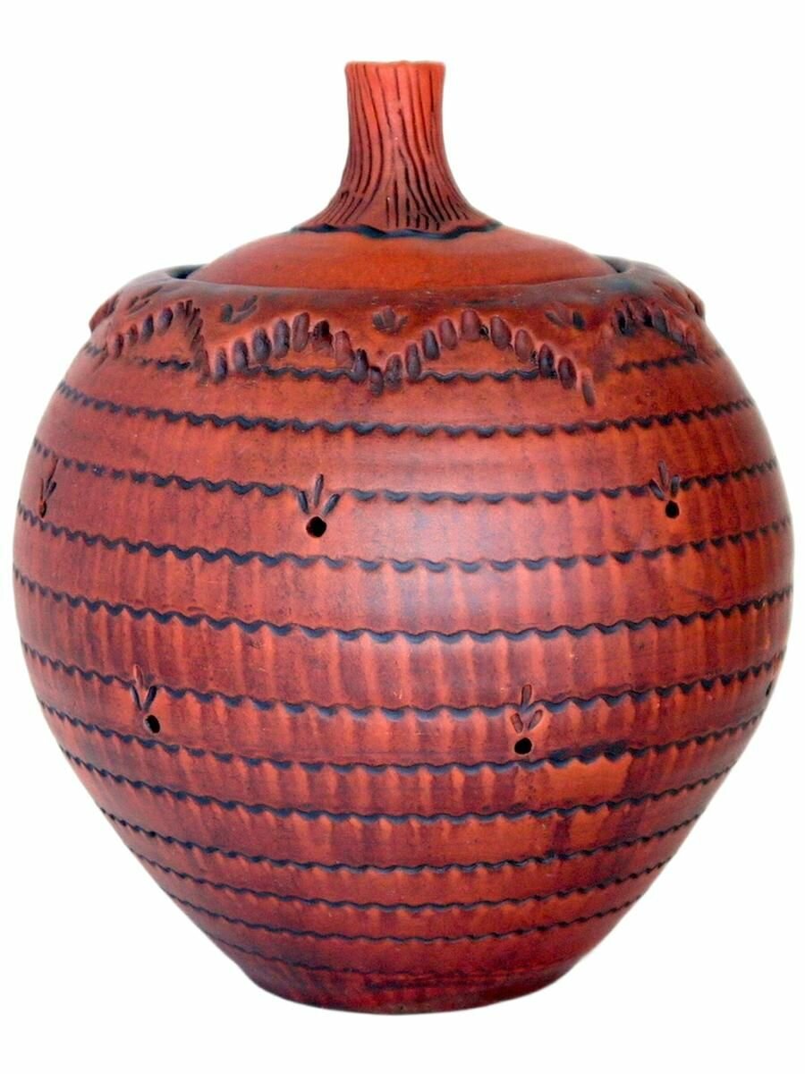 Емкость для лука, чеснока, Банка Клубничка 3, глина, керамика, ручная работа