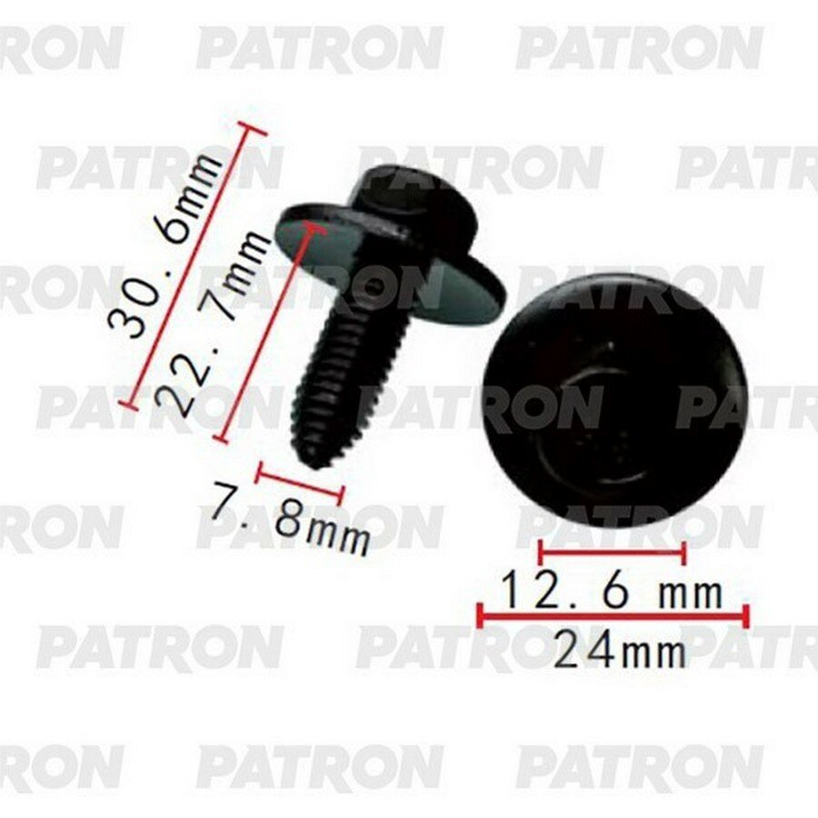 PATRON P37-2198 Винт металлический GM Применяемость: Болт T1=13.0, T2=24.0, F=7.8, L=23.0