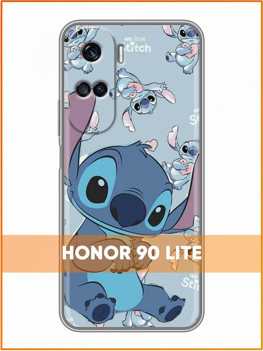 Чехол для Honor 90 Lite с принтом Ститч улыбается (Хонор 90 Лайт)