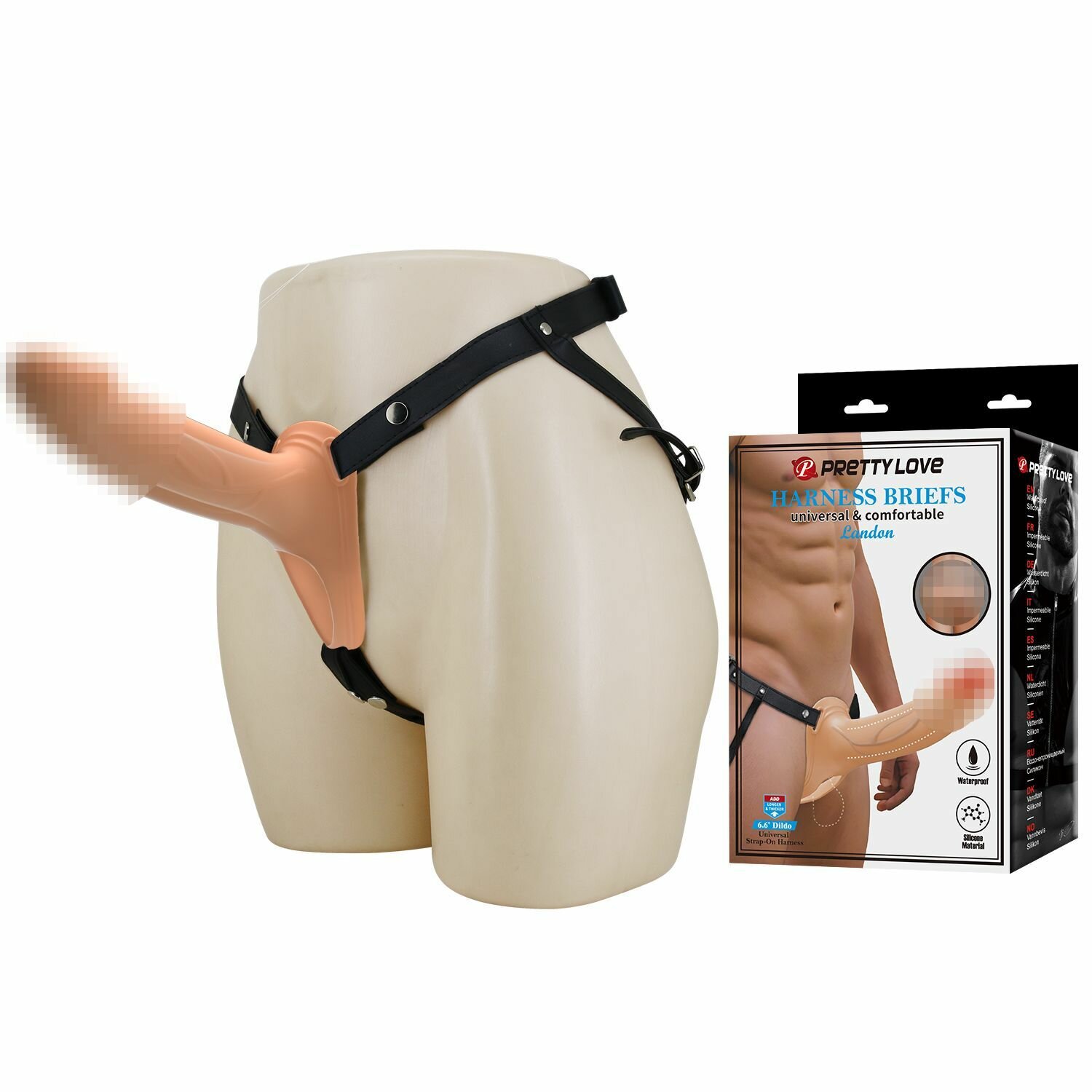 Телесный полый мужской страпон "London", термопластичный эластомер, 16.8 см.