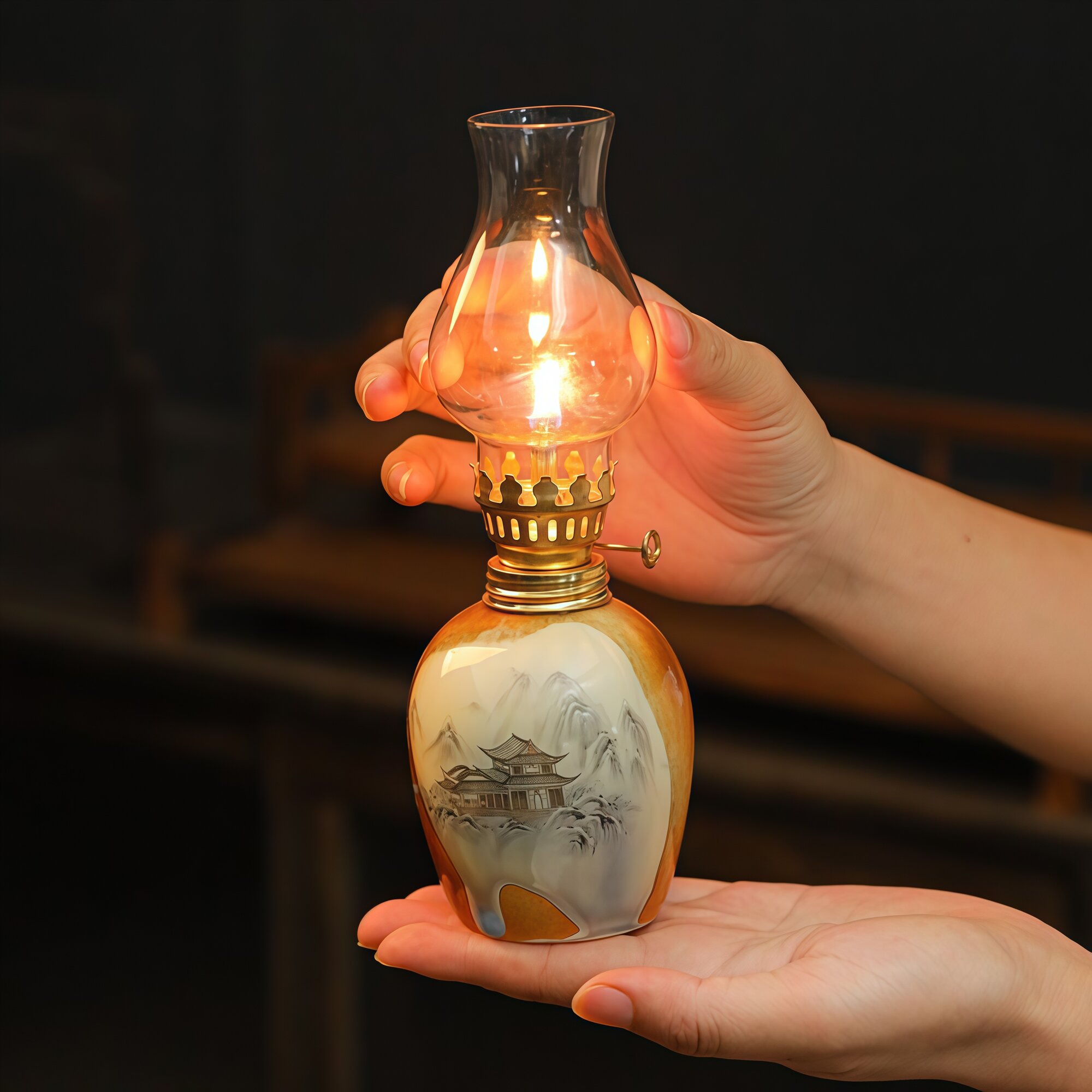 Настольная лампа "Керосиновая лампа", керамическая, G23, светодиодная