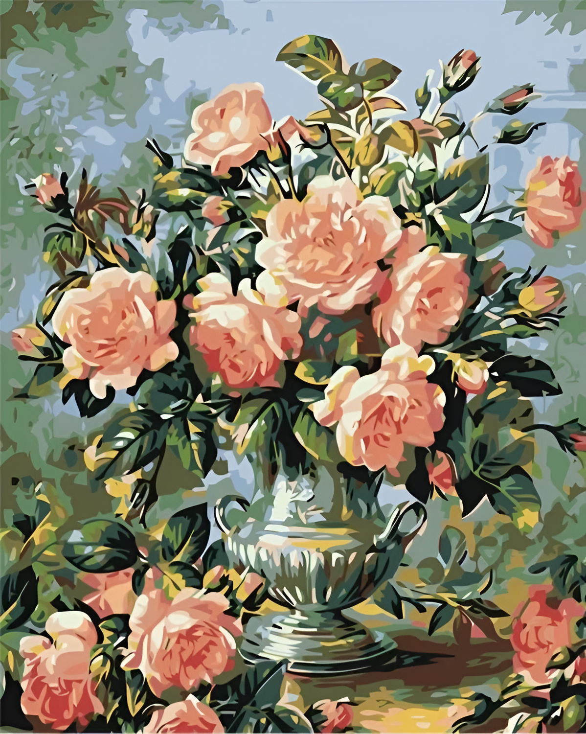 Картина по номерам ЖПН на холсте с подрамником "Цветы: чайные розы в вазе" Раскраска 40х50 см