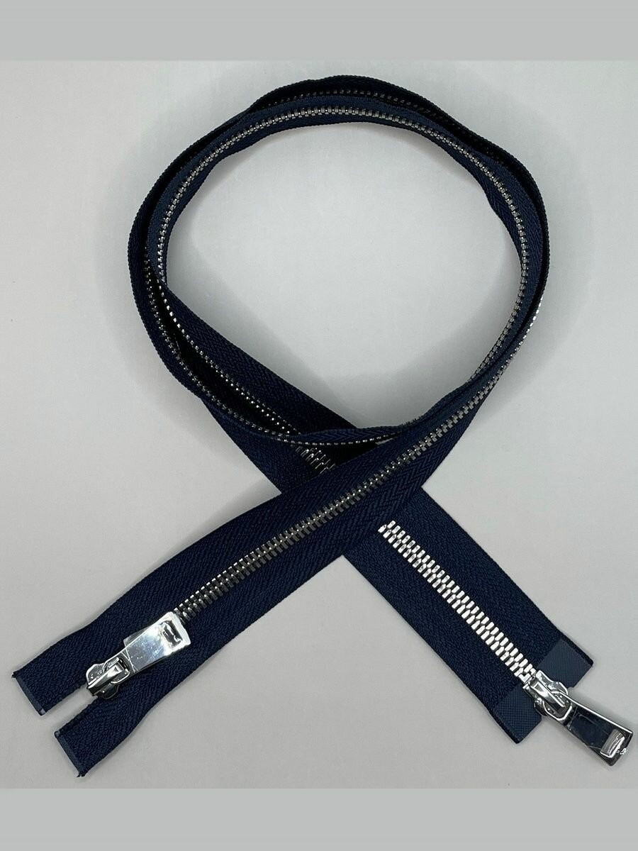 Молния металл,80см, тип 5, синий, зубья серебро,2 замка. Италия.1шт.