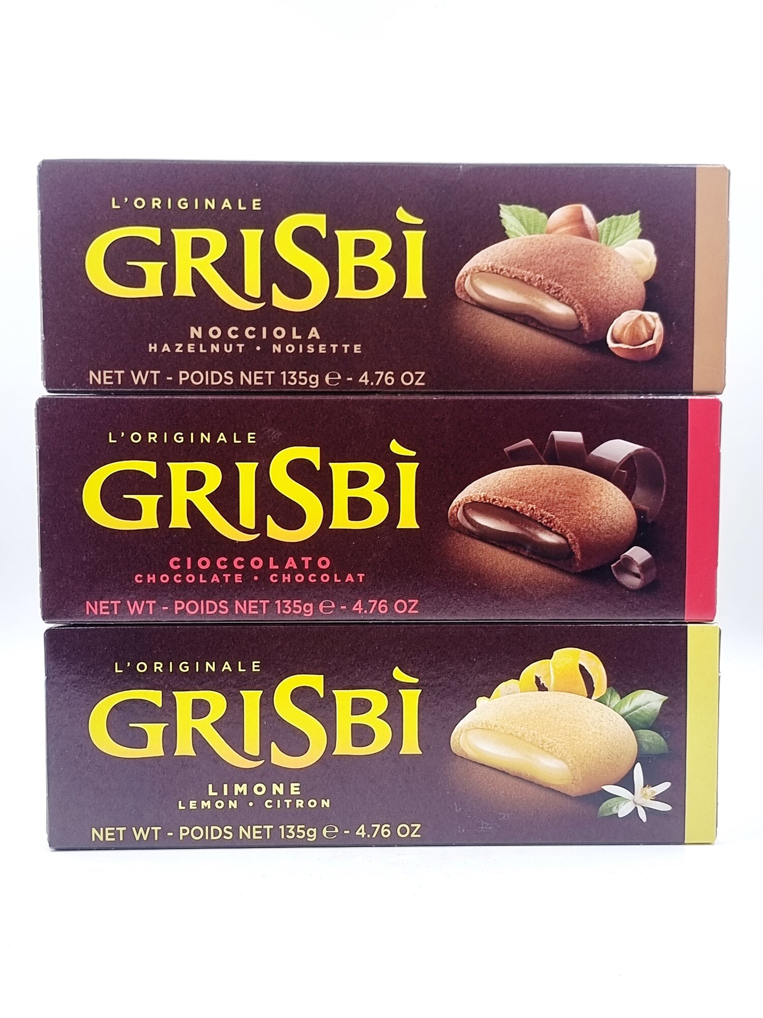 Набор бисквитного печенья Grisbi с ореховым, лимонным и шоколадным кремом (135х3) 405 г (Италия)
