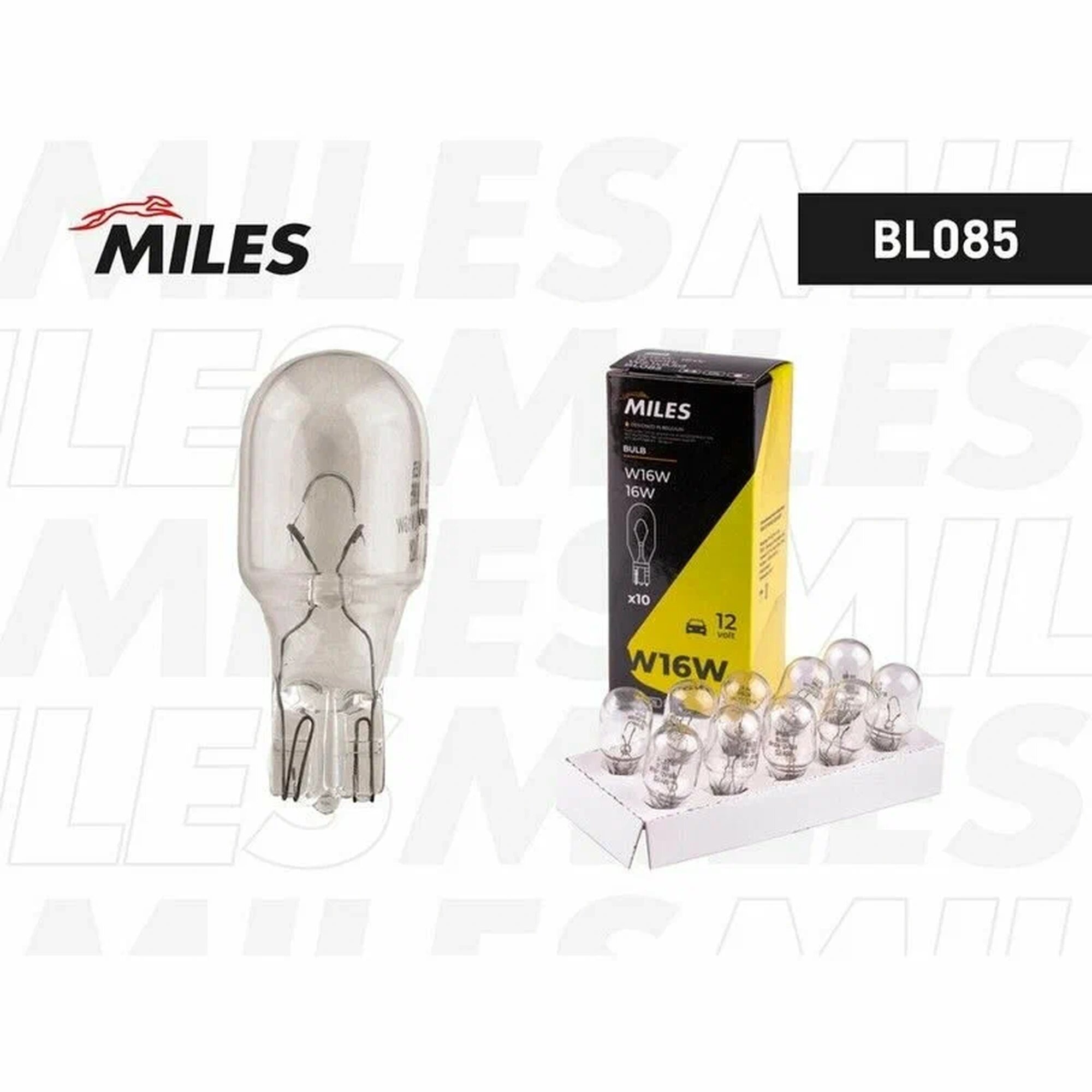 Лампа накаливания сигнальная MILES BL085, W16W, 12V, 16W, W2,1x9,5d (1шт.)