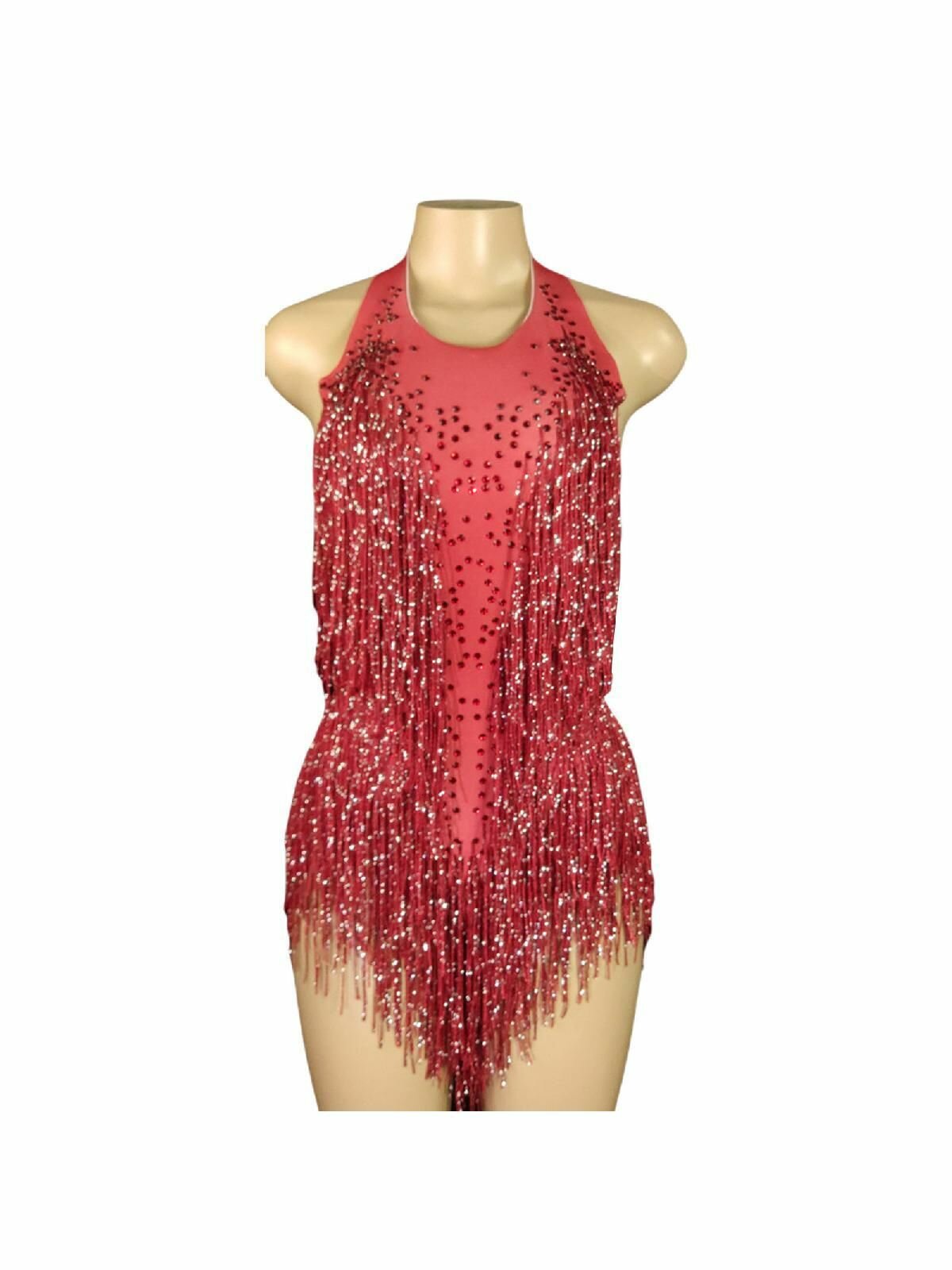 Блестящее платье с бахромой для латины, Кларет