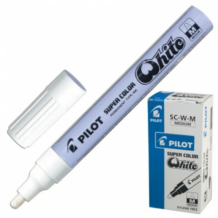 Маркер-краска лаковый (paint marker) PILOT, 2 мм, белый, круглый наконечник, алюминиевый корпус, SC-W-M