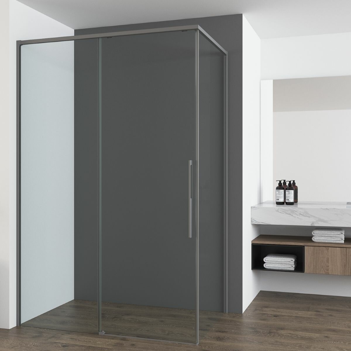 Душевой уголок Vincea Ultima VSR-7UL1010CLGM, 1000*1000, вороненая сталь, стекло прозрачное