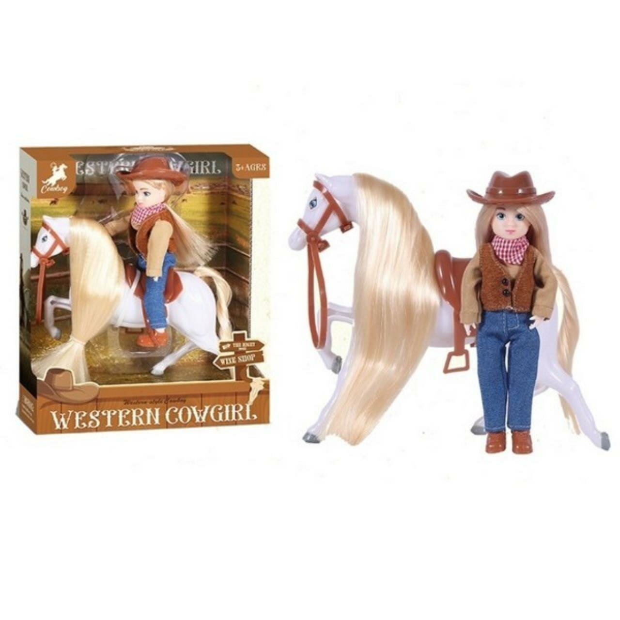 Кукла "Наездница" с лошадкой, 18см, коричнево-синяя, от 3 лет