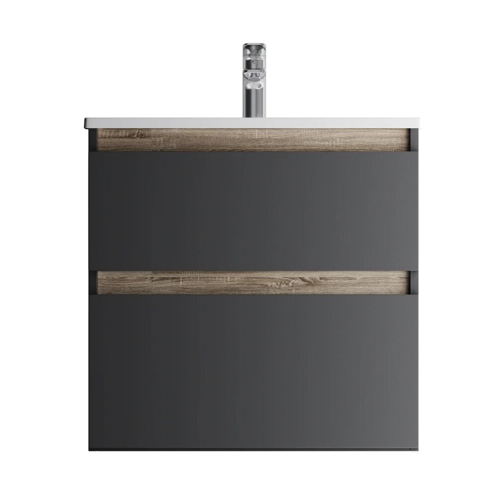 Тумба с раковиной AM.PM X-Joy подвесная, 65 см, черная, матовая, из МДФ, с ящиками, раковина для ванной фарфоровая, прямоугольная, встроенный слив-перелив