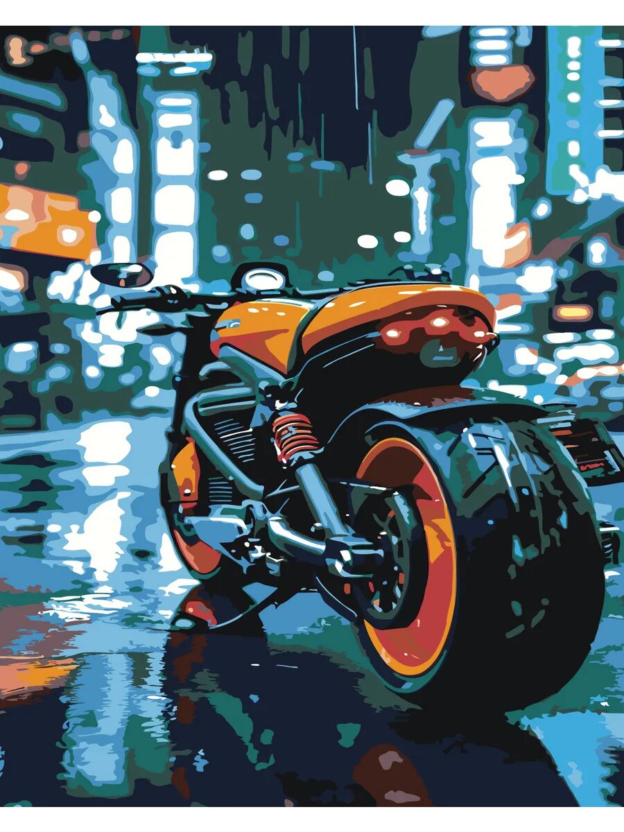 Картина по номерам Мотоцикл Байк Город Дорога Дождь