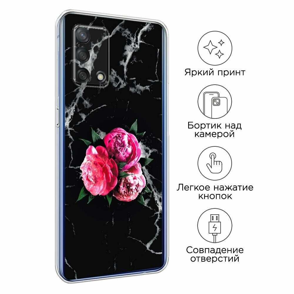 Чехол на Oppo A74 / Оппо A74 с принтом "Букет на черном мраморе" — фото 1