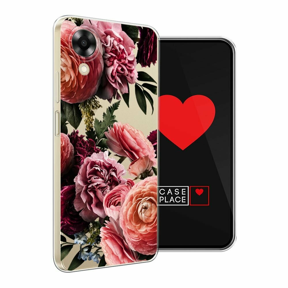 Чехол на Oppo A17K / Оппо A17K с принтом "Бордовые винтажные цветы", прозрачный — фото 1