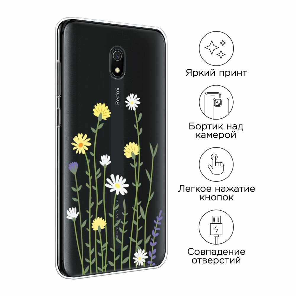 Чехол на Xiaomi Redmi 8A / Сяоми Редми 8А с принтом "Пучок полевых цветов", прозрачный — фото 1