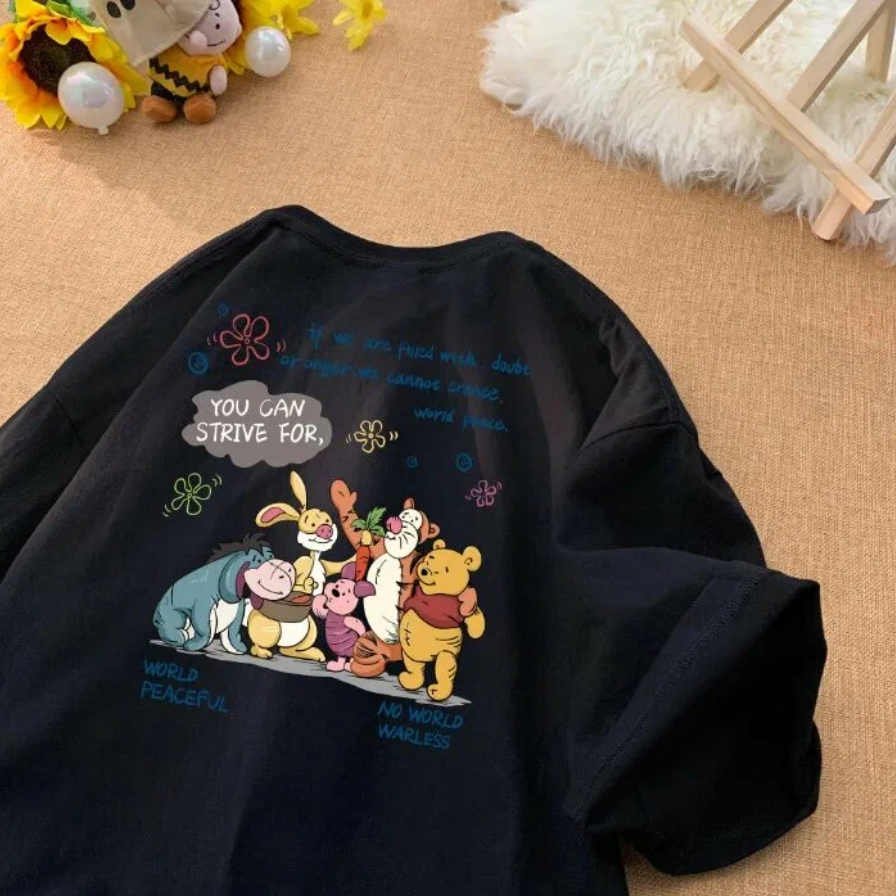Футболка MINISO Disney с Винни-Пухом, свободный топ с круглым вырезом и короткими рукавами, размер XL, 62–70 кг