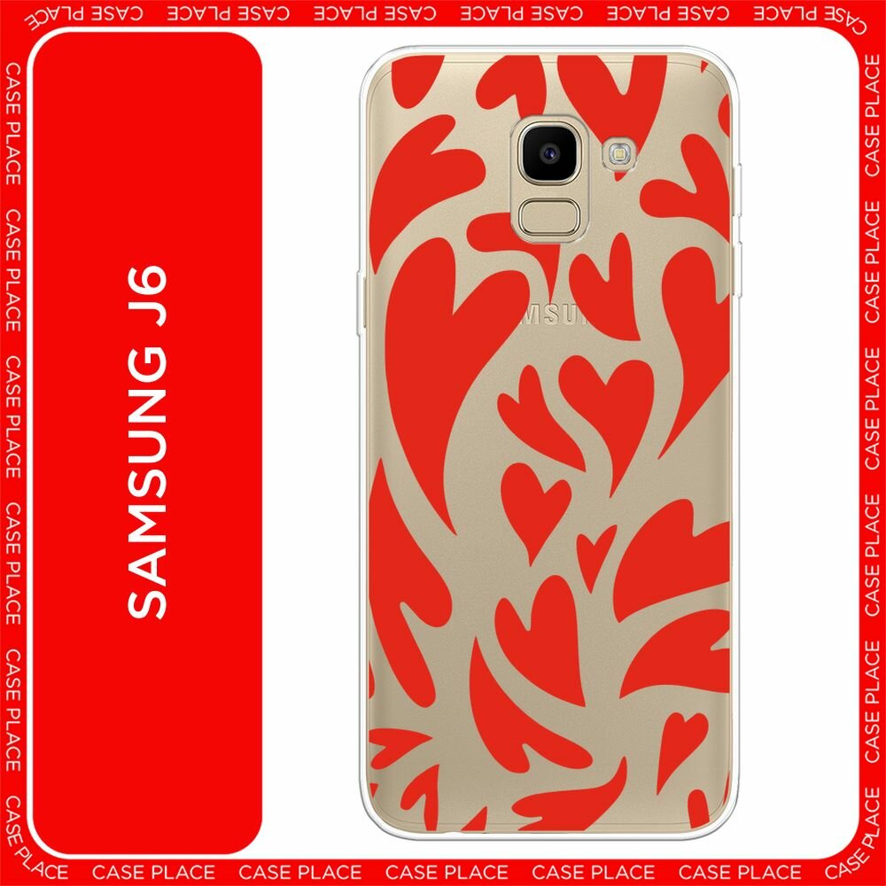 Чехол на Samsung Galaxy J6 2018 / Самсунг Галакси Джей 6 2018 с принтом "Crazy hearts 2 - 14 февраля", прозрачный