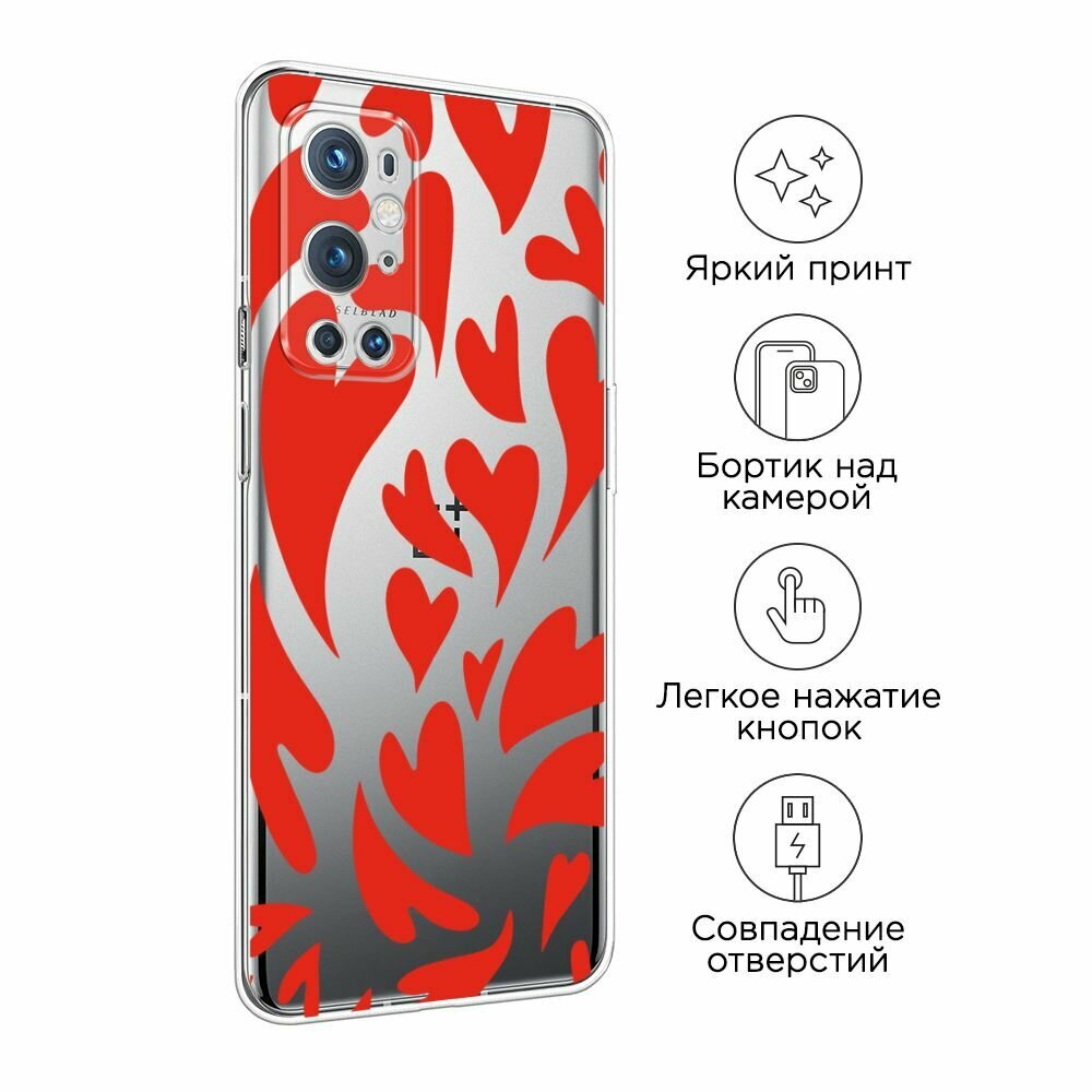 Чехол на OnePlus 9 Pro / ВанПлас 9 Про с принтом "Crazy hearts 2 - 14 февраля", прозрачный — фото 1