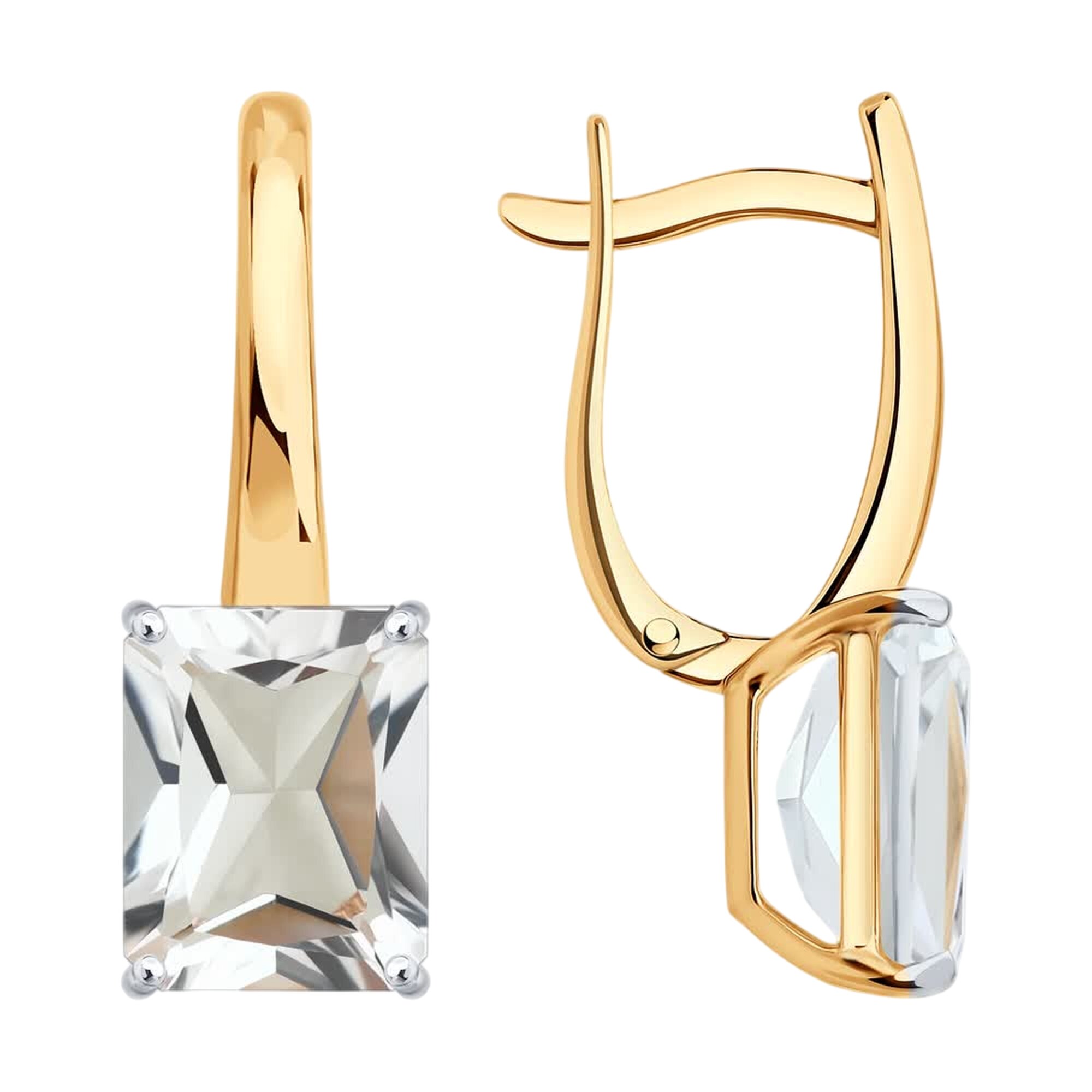 Серьги, красное золото, 585 проба, горный хрусталь