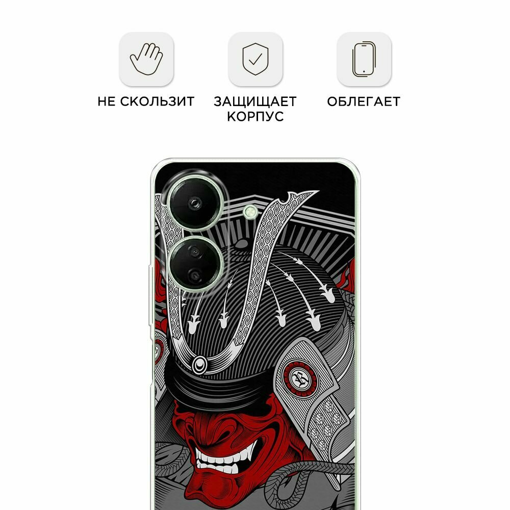 Чехол на Xiaomi Redmi 13C/Poco C65 / Сяоми Редми 13C/Поко С65 с принтом "Красная маска самурая" — фото 1