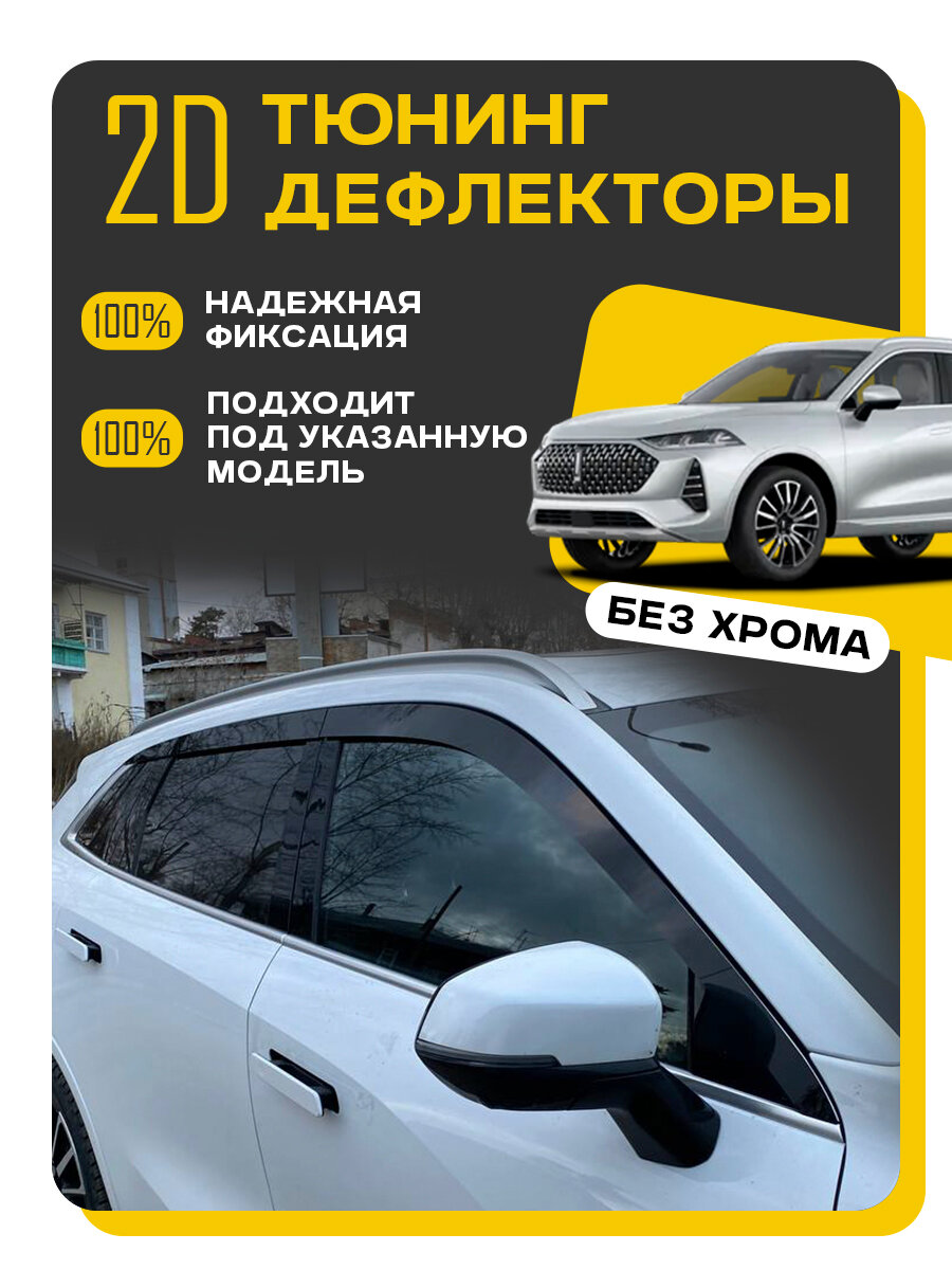 Плоские тюнинг дефлекторы для окон Wey Coffee 01 (2022-2023) / Ветровики для Вей Кофи 01, 2d дефлекторы. Комплект 6 шт.