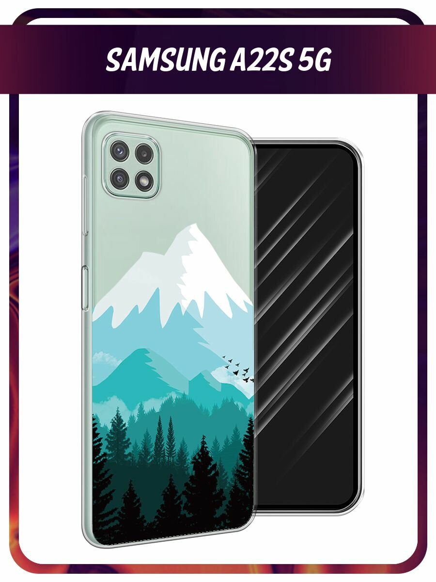 Чехол на Samsung Galaxy A22s 5G / Самсунг Галакси А22s 5G с принтом "Синяя снежная гора", прозрачный