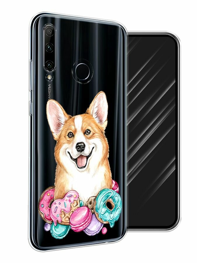 Чехол на Honor 10i/20 Lite 2019/20e/Huawei P Smart Plus 2019 / Хонор 10i с принтом "Корги и сладости", прозрачный