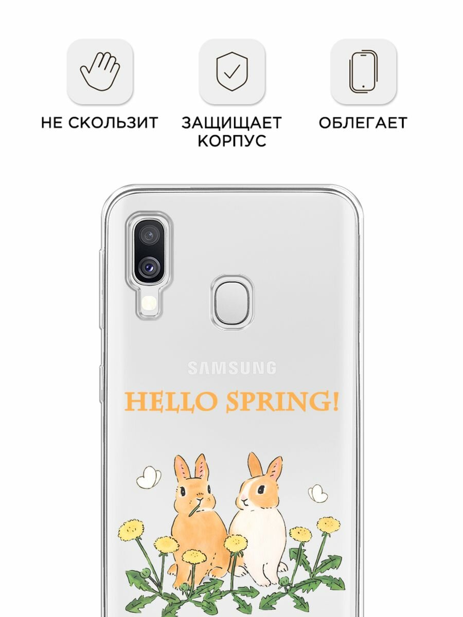 Чехол на Samsung Galaxy A40 / Самсунг Галакси А40 с принтом "Весенние кролики", прозрачный — фото 1