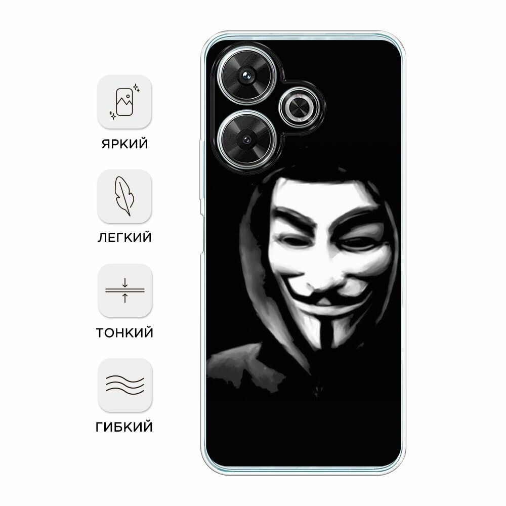 Чехол на Xiaomi Redmi Note 13R/Redmi 13/Poco M6 4G/M6 Plus / Сяоми Редми Ноут 13R с принтом "Анонимус" — фото 1