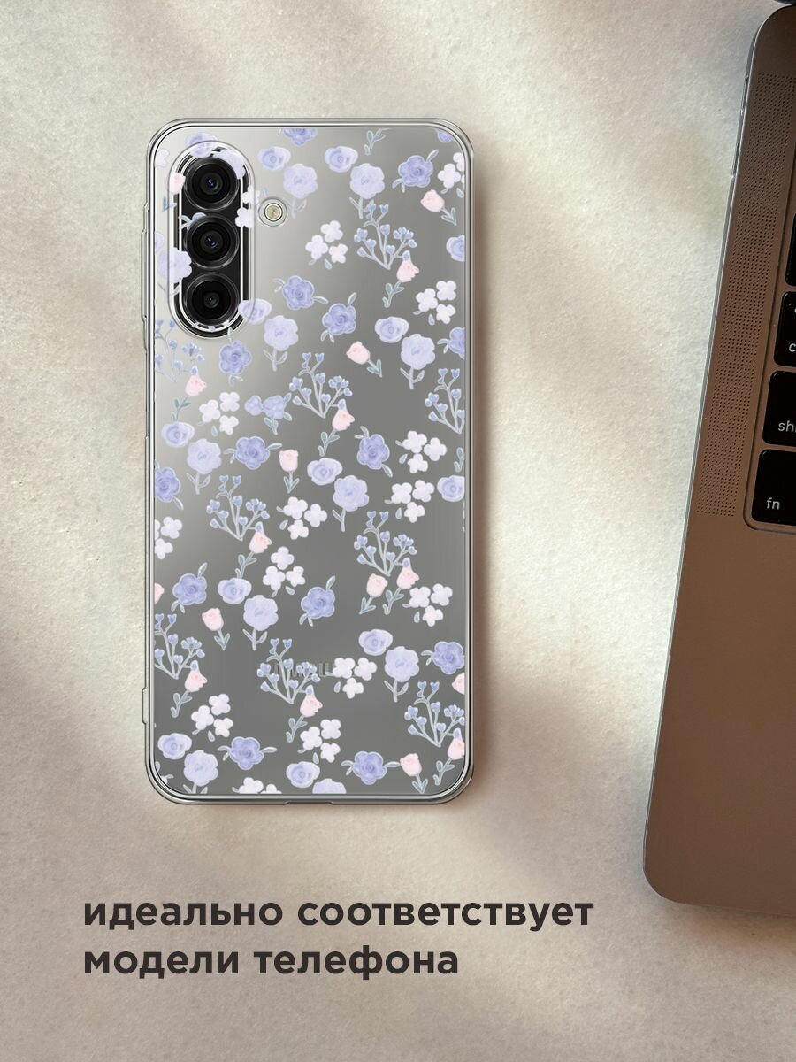 Чехол на Samsung Galaxy A17 / Самсунг А17 с принтом "Сиреневые розы паттерн", прозрачный — фото 1