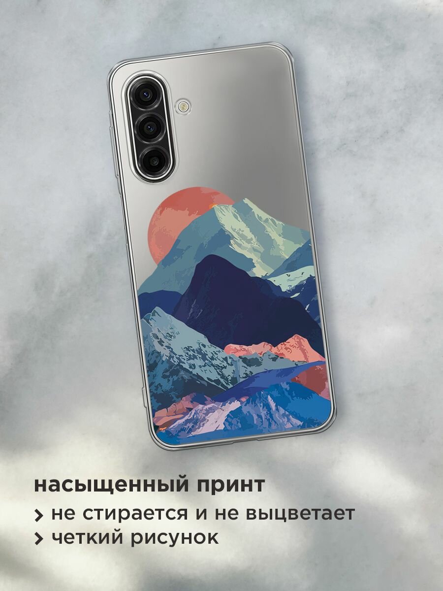 Чехол на Samsung Galaxy A17 / Самсунг А17 с принтом "Закат в снежных горах", прозрачный — фото 1