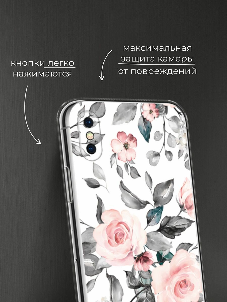 Чехол на Apple iPhone XS Max / Айфон XS Max с принтом "Розы на белом" — фото 1