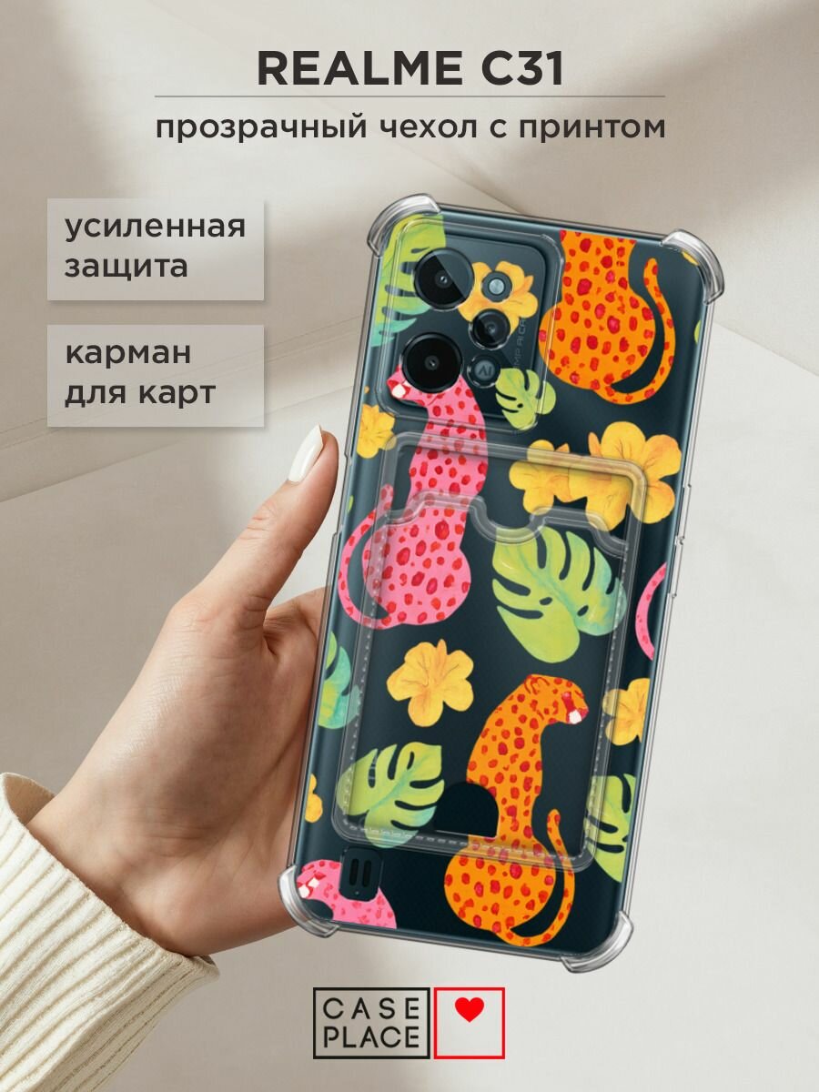 Чехол на Realme C31 (Реалми C31) с картой и принтом "Экзотика"