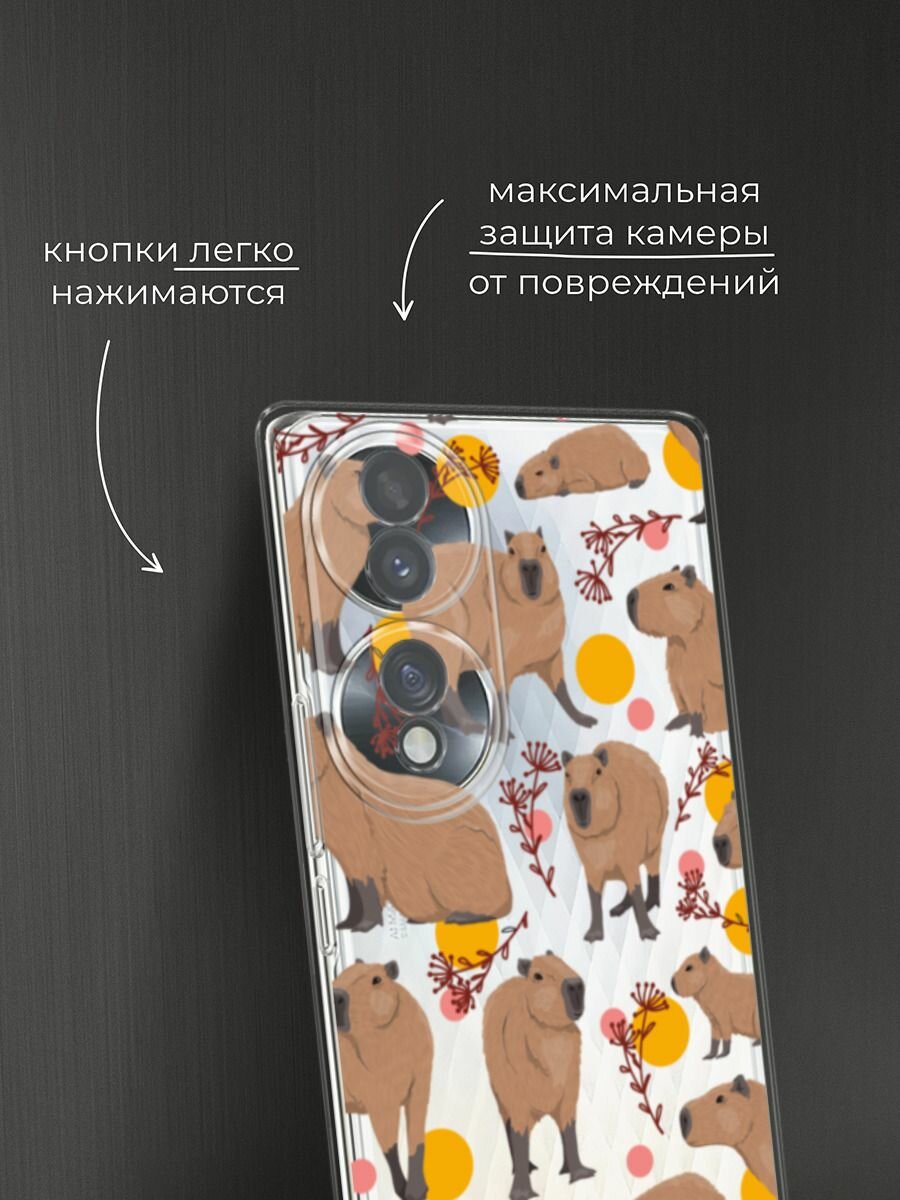Чехол на Honor 70 / Хонор 70 с принтом "Капибара паттерн", прозрачный — фото 1