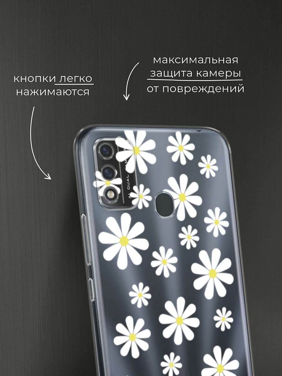 Чехол на Itel A48 / Ител А48 с принтом "Большие ромашки", прозрачный — фото 1