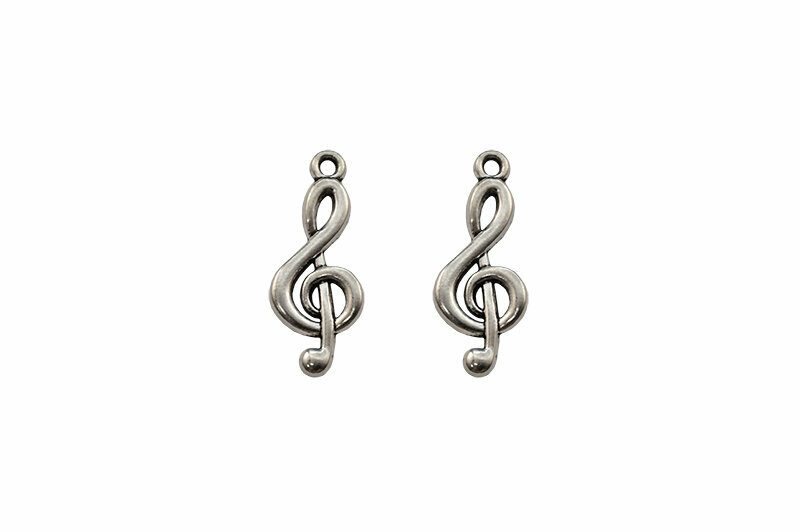 Подвеска Скрипичный ключ 26х10х2мм, отверстие 2мм, цвет античное серебро, сплав металлов, 22-127, 2шт