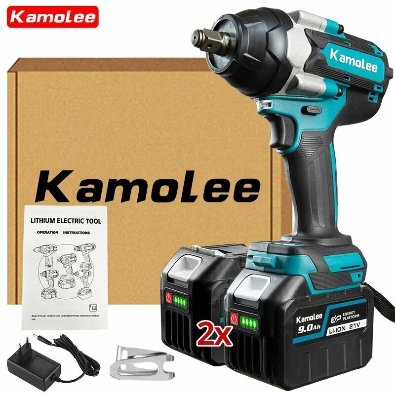 Kamolee Tool DTW700 1800N. m Электрический Ударный Гайковерт С Высоким Крутящим Моментом 1/2 Дюйма, Совместимый С Аккумулятором - 2 Аккумулятора 9,0 Ач