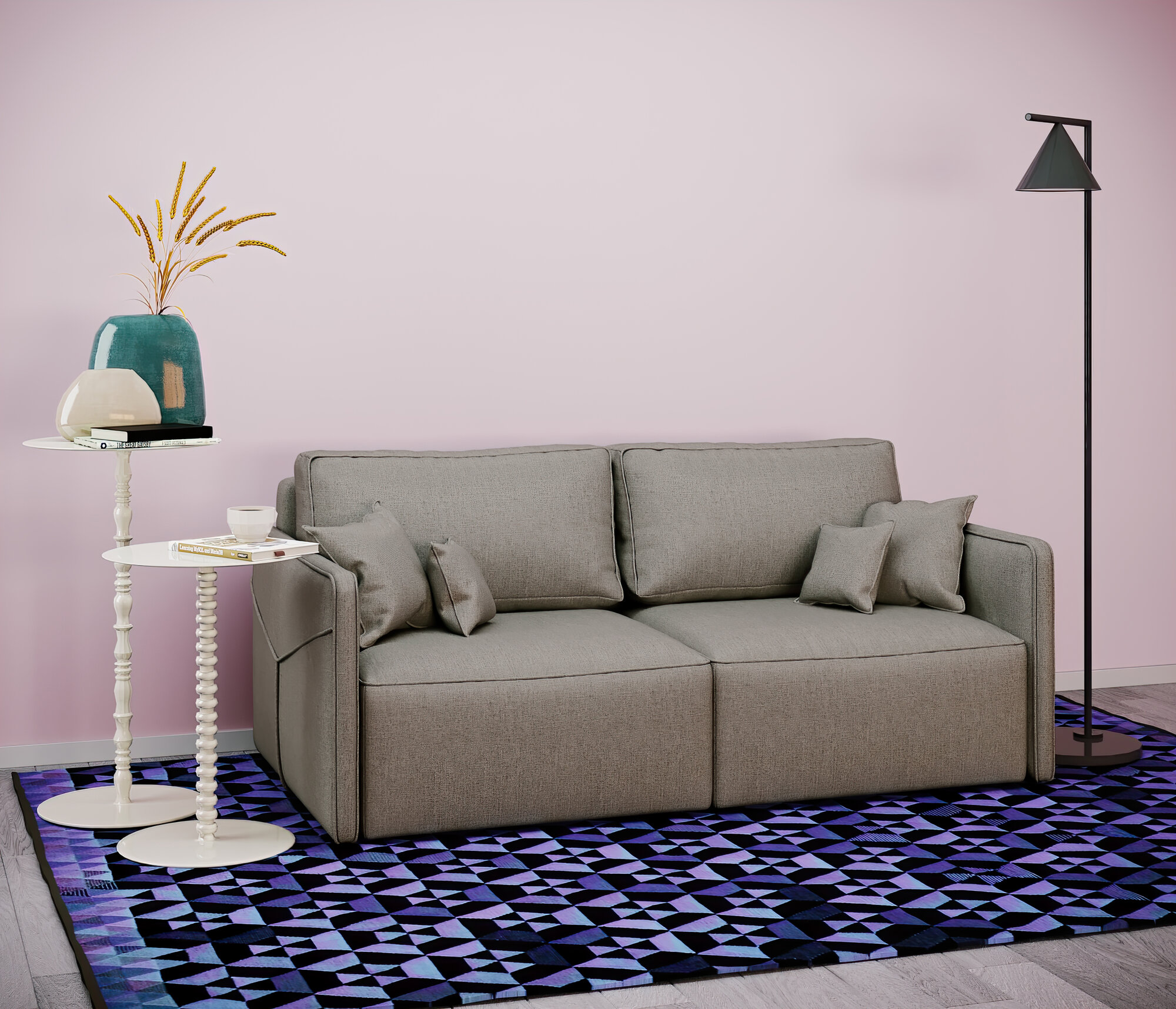 Диван прямой Кьянти, еврокнижка, рогожка саванна латте, ППУ